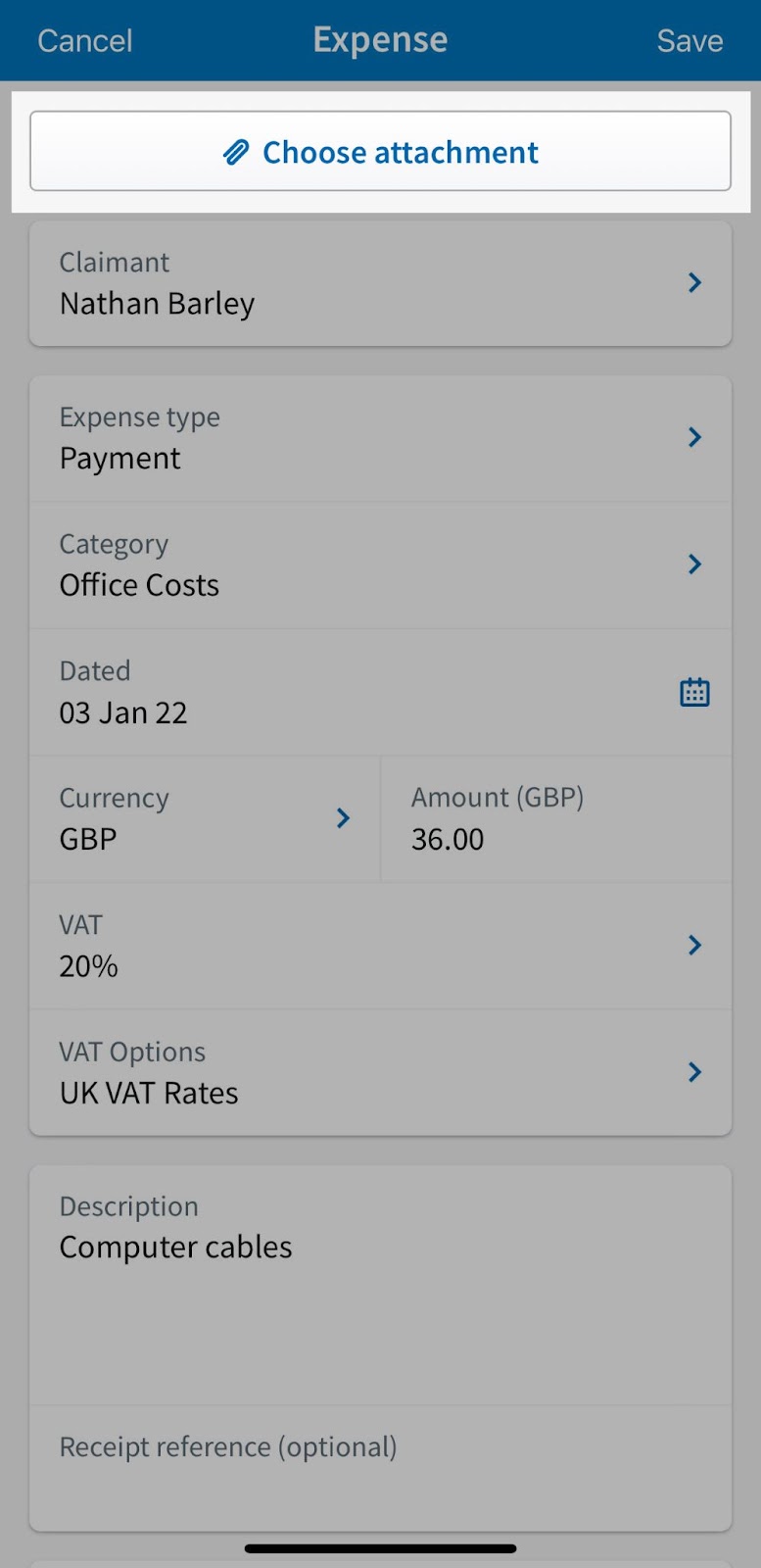 Attach an image file to an out-of-pocket expense, bill or bank transaction on mobile – FreeAgent