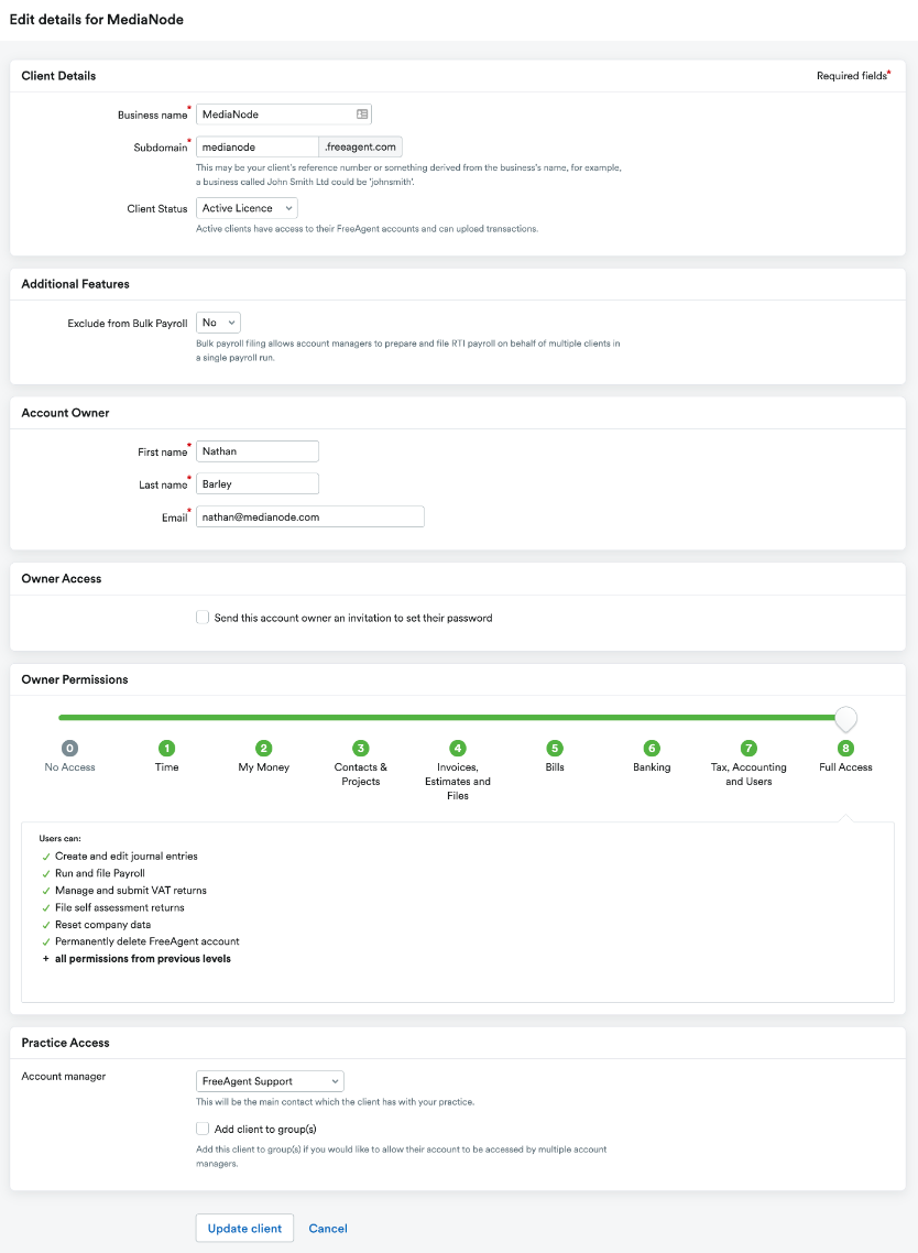 Edit a client’s details – FreeAgent