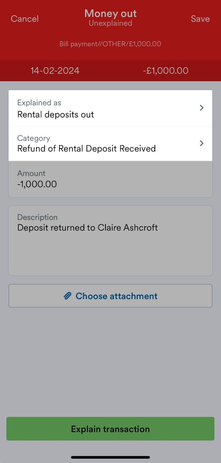 Explain a rental deposit repaid to a tenant on mobile – FreeAgent