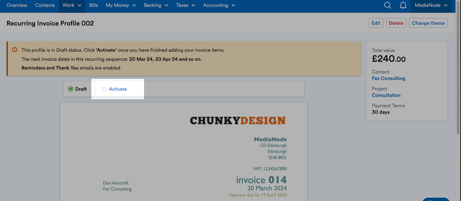 Add date variables to a recurring invoice profile – FreeAgent