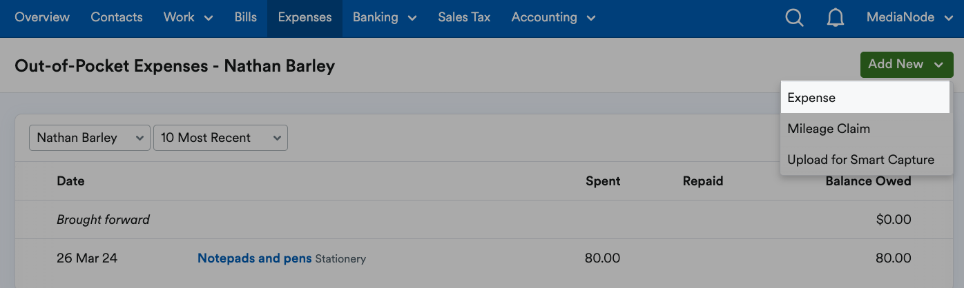 Add an out-of-pocket expense – FreeAgent