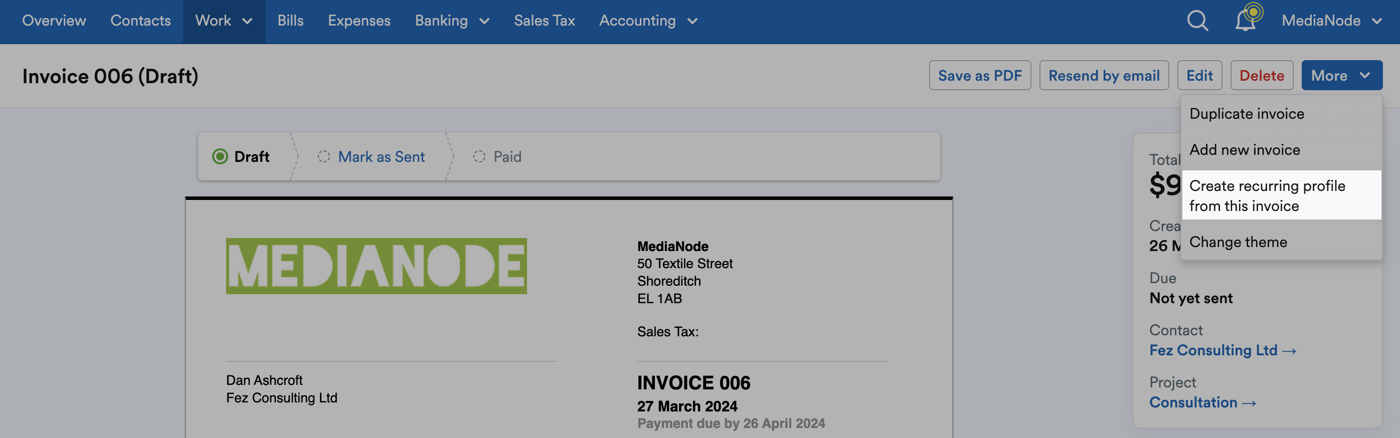 Create a recurring invoice profile based on an existing invoice – FreeAgent