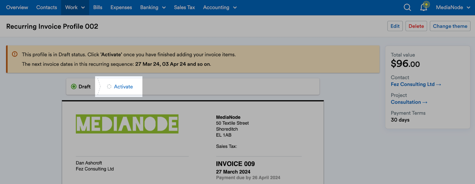 Create a recurring invoice profile based on an existing invoice – FreeAgent