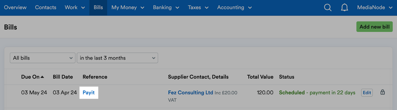 Remove a Payit payment reference from a bill – FreeAgent