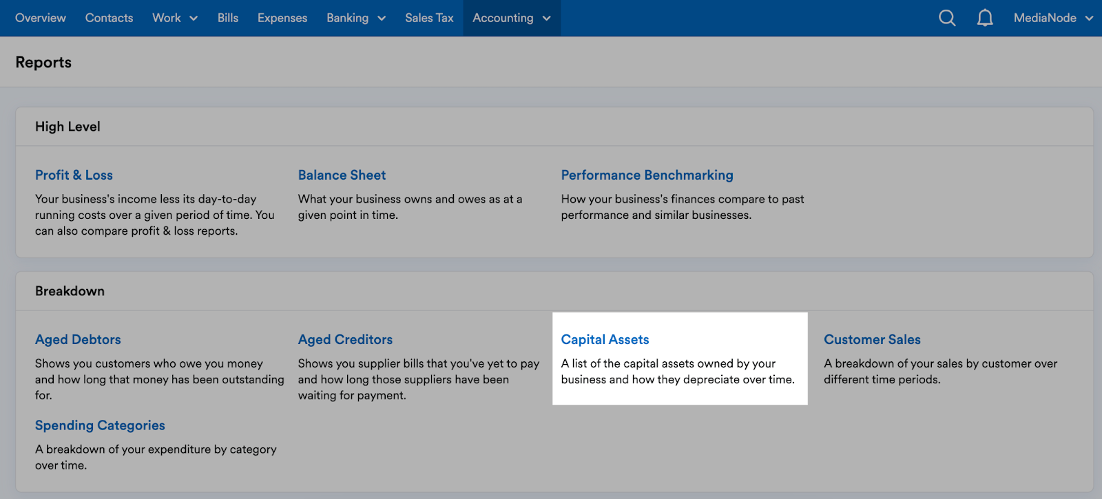 Capital Assets report – FreeAgent