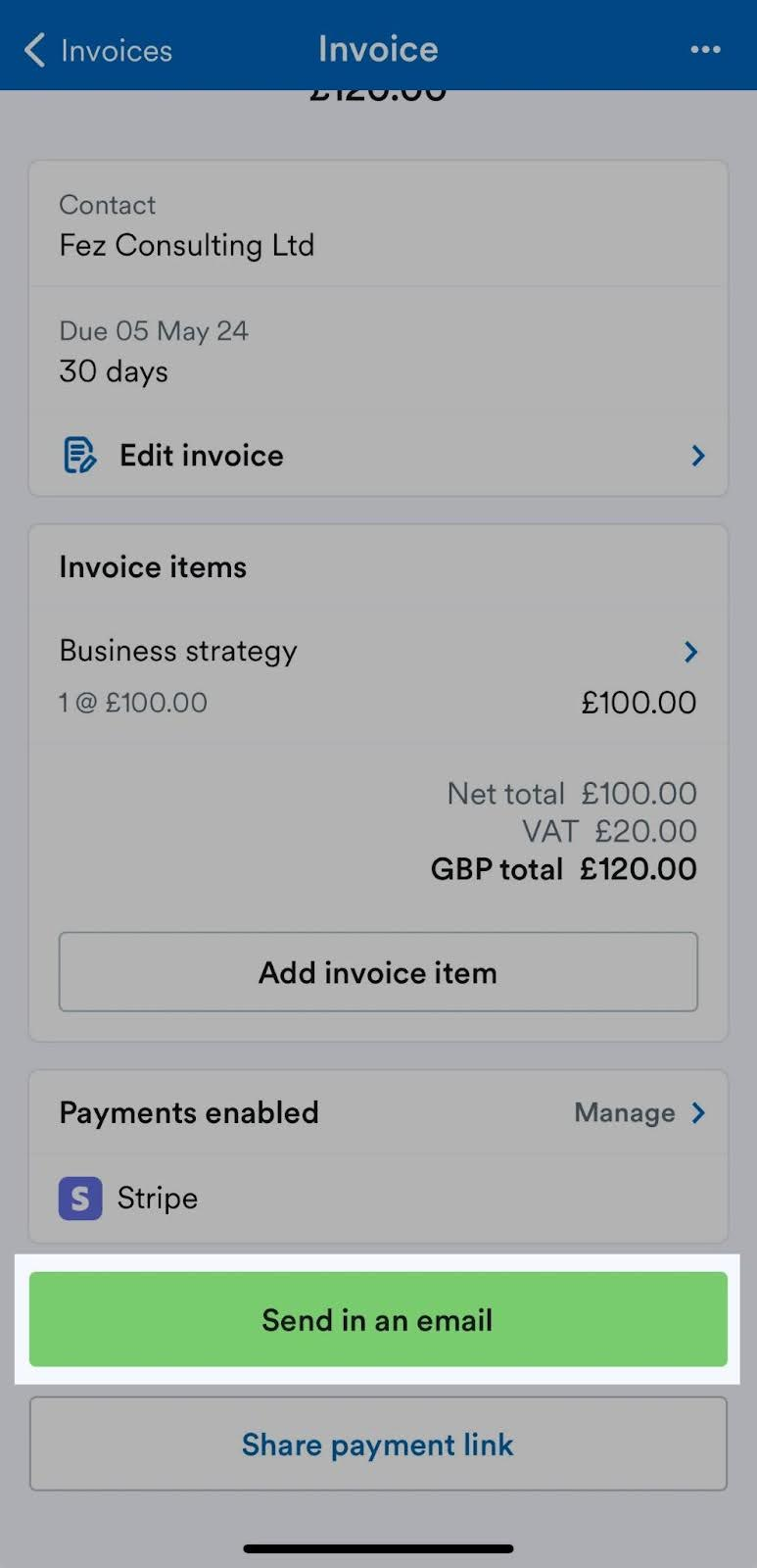 Add a payment link to your invoices on mobile – FreeAgent