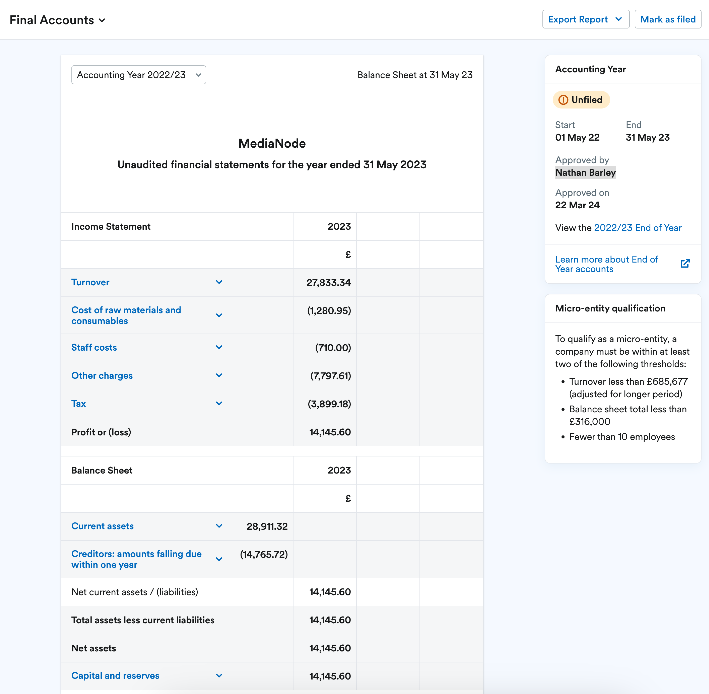 The Final Accounts report for micro-entities – FreeAgent