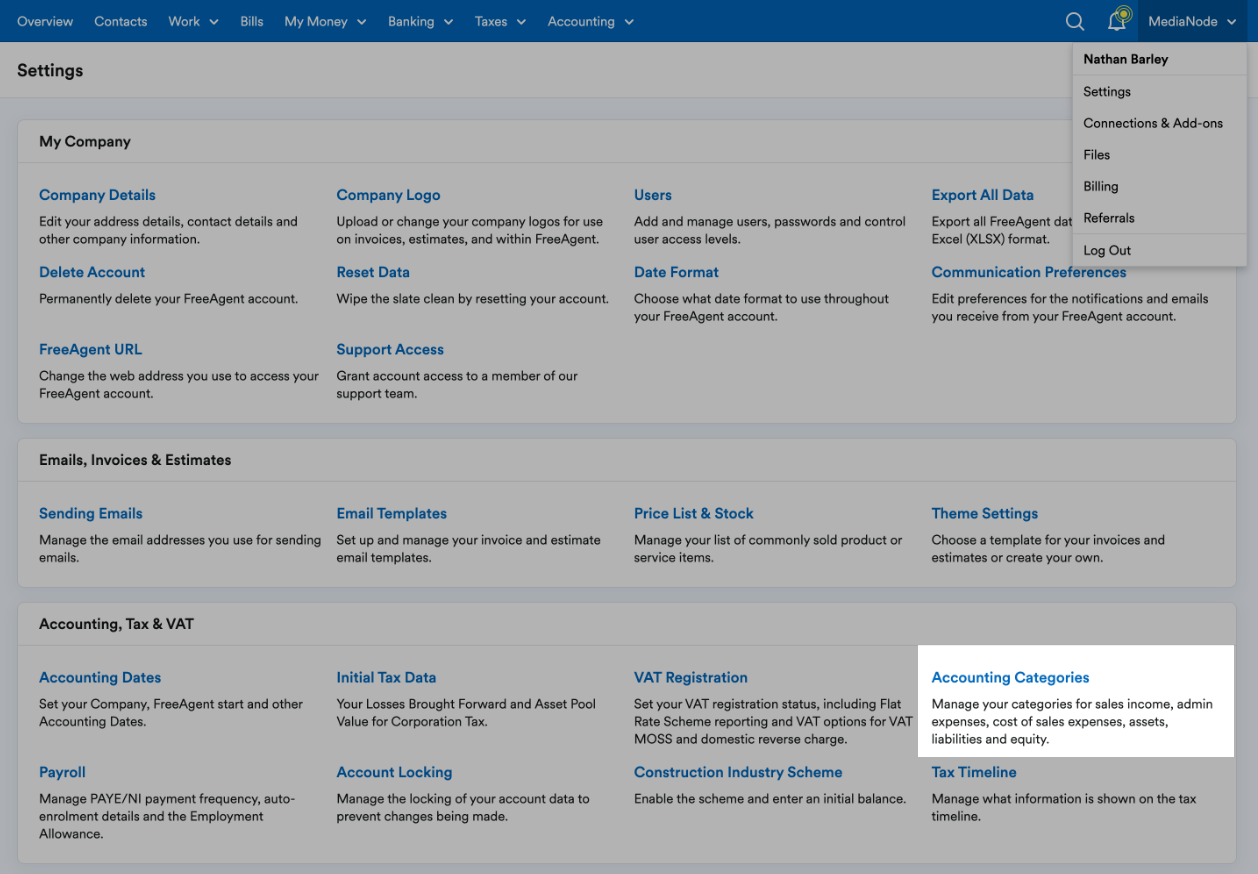 Add a new accounting category – FreeAgent