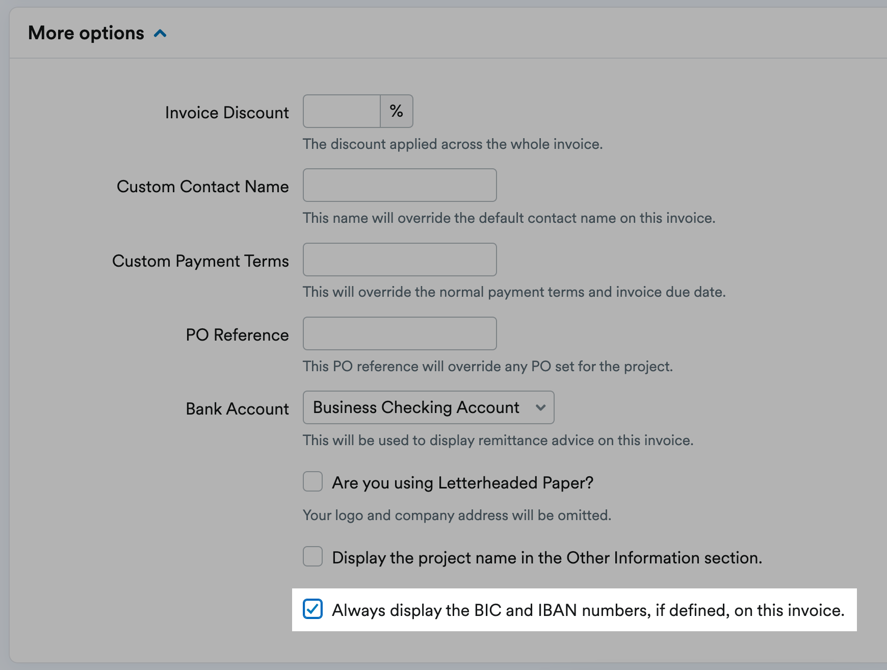 Display your IBAN and BIC numbers on an invoice – FreeAgent