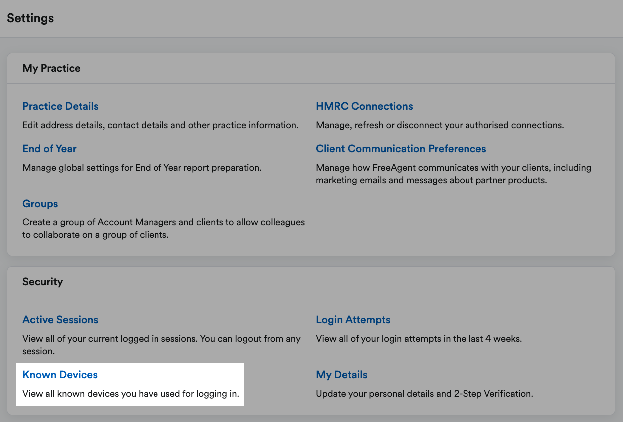 View and manage known devices on your Practice Dashboard – FreeAgent