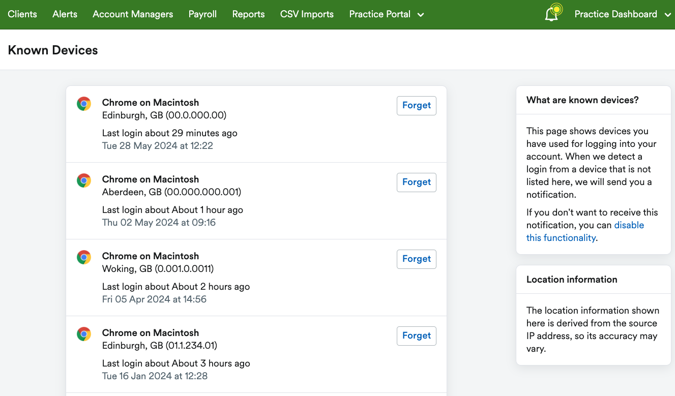 View and manage known devices on your Practice Dashboard – FreeAgent