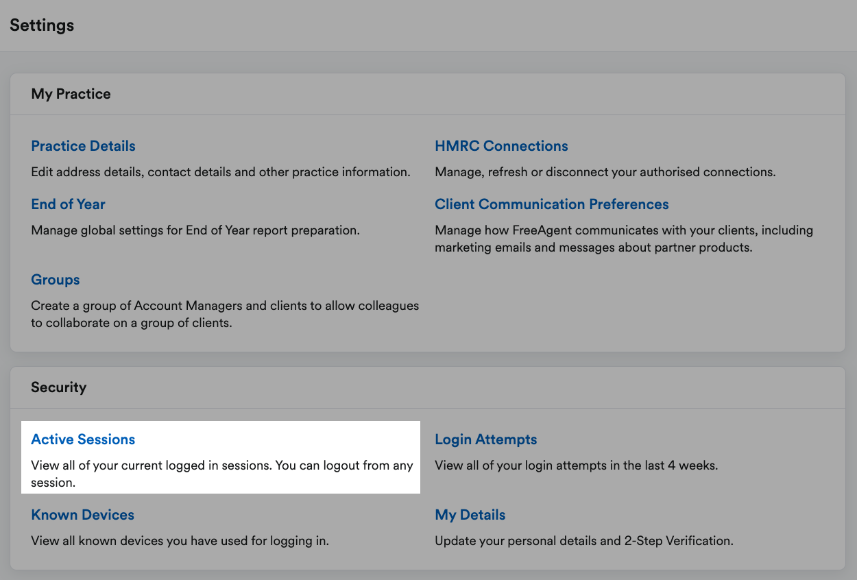 View and manage active sessions on your Practice Dashboard – FreeAgent