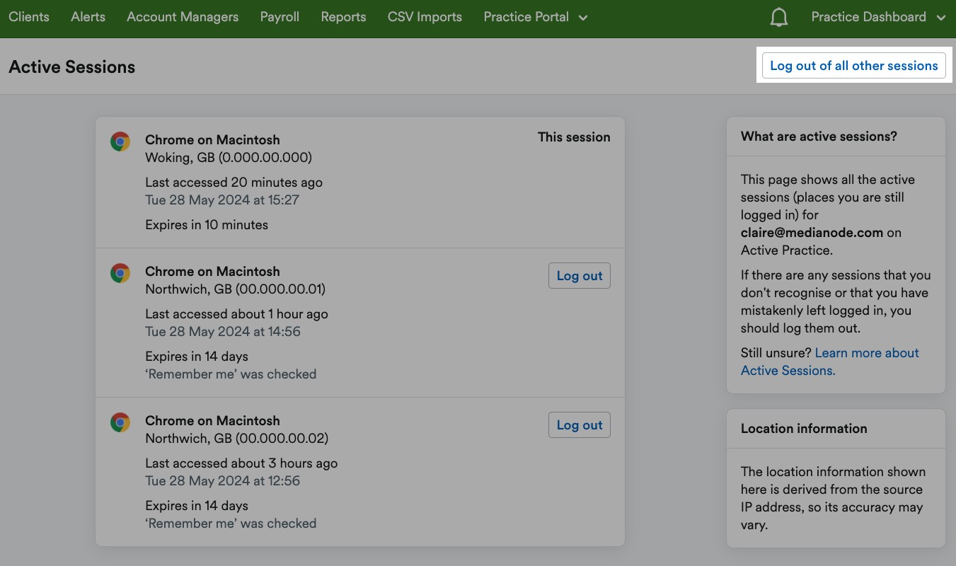 View and manage active sessions on your Practice Dashboard – FreeAgent