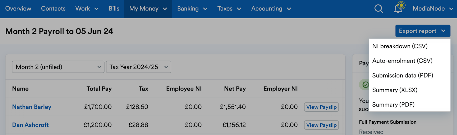 Export payroll reports – FreeAgent