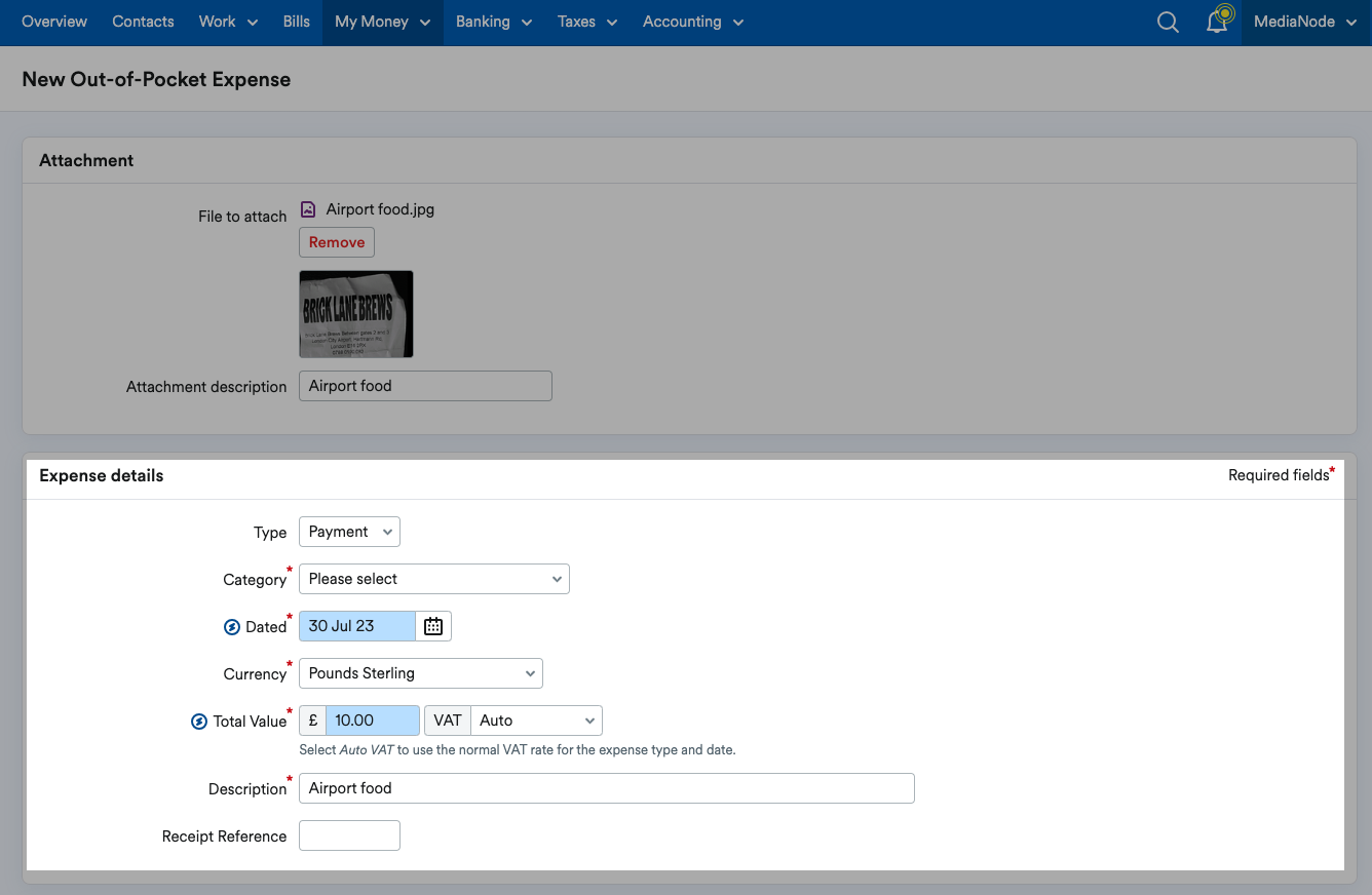 Convert a Smart Capture file into an out-of-pocket expense – FreeAgent