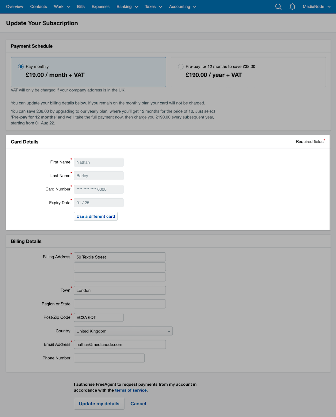 Edit your FreeAgent subscription – FreeAgent