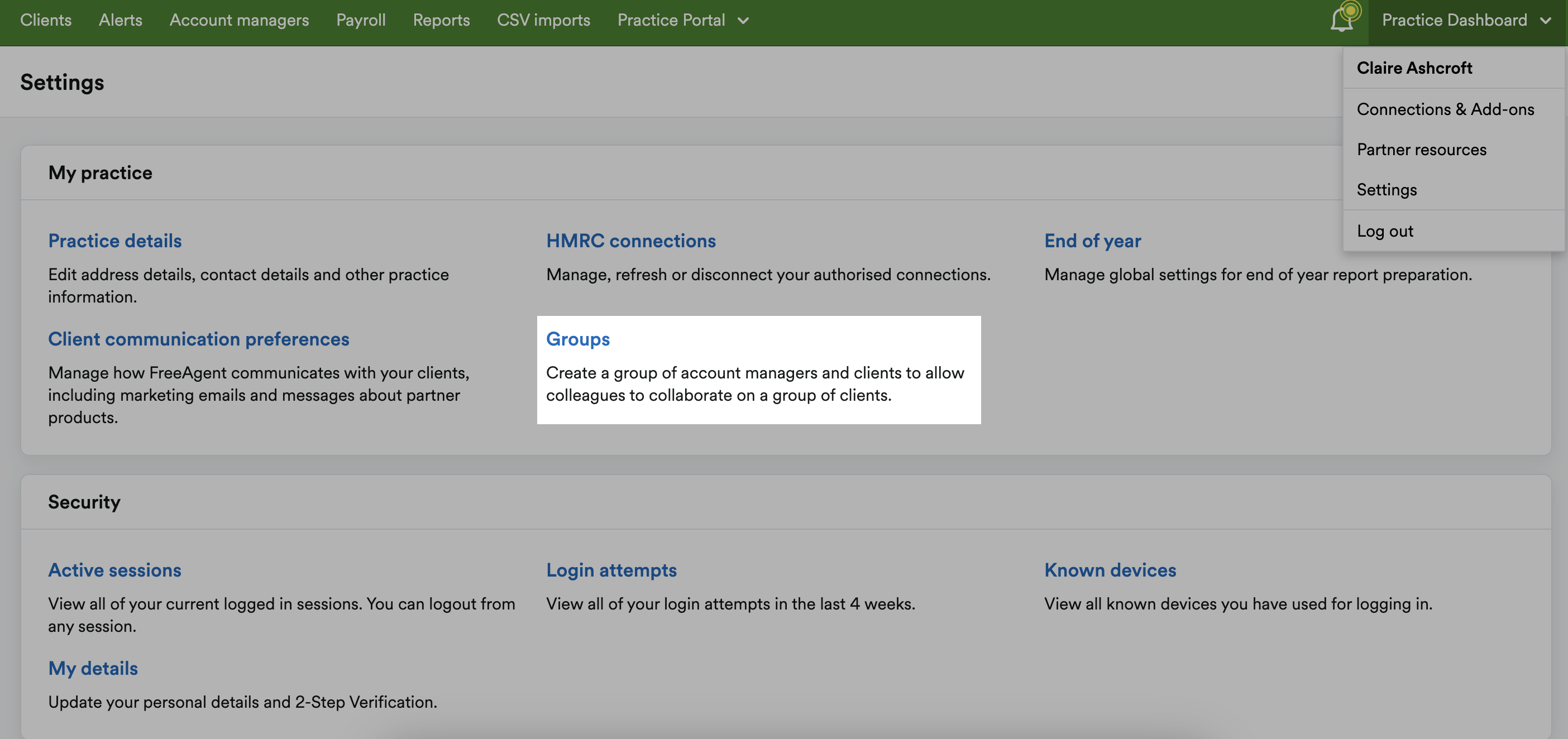 Create an account manager and client group – FreeAgent