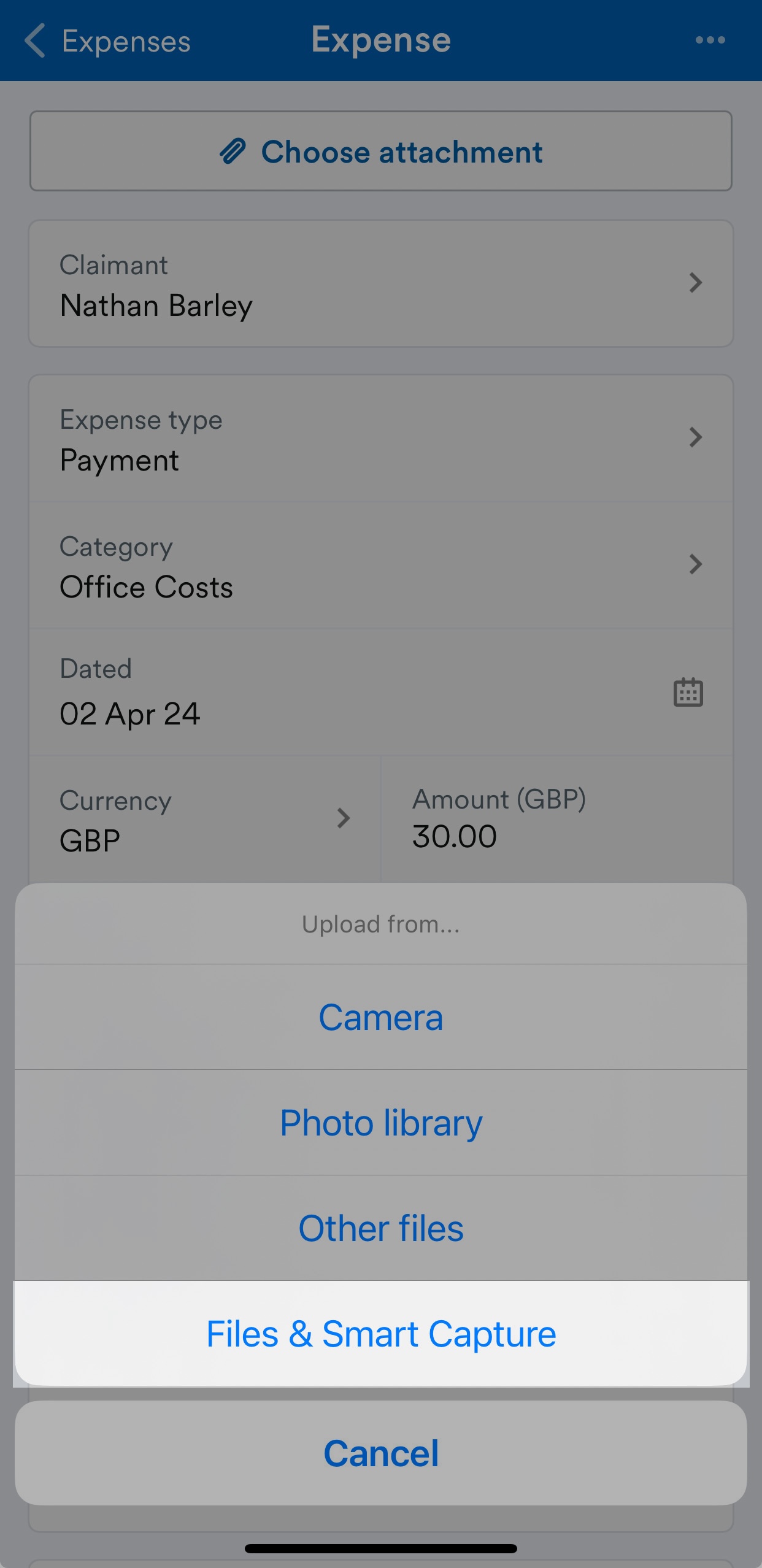 Attach an image file to an out-of-pocket expense, bill or bank transaction on mobile – FreeAgent