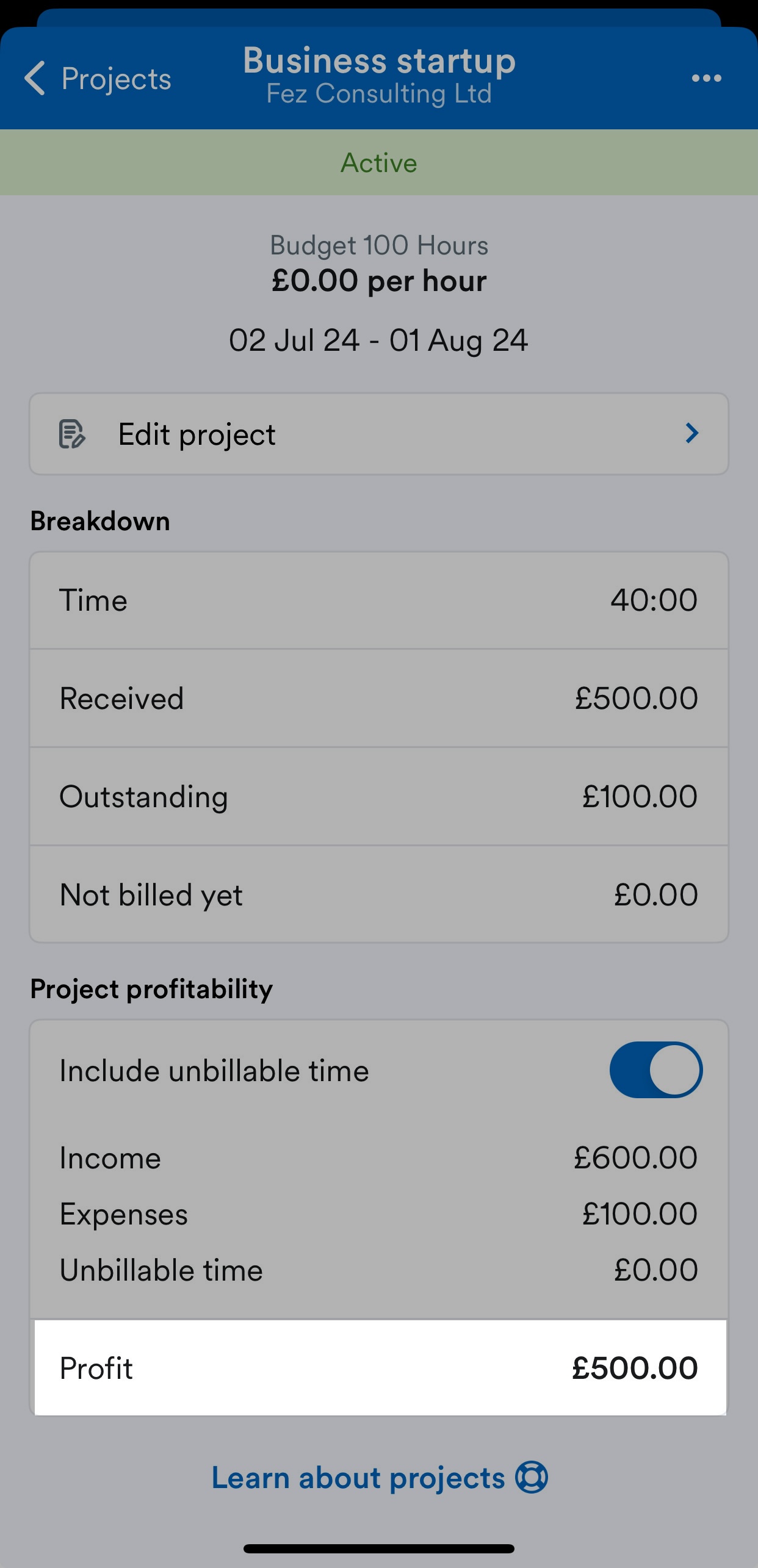 An introduction to projects on mobile – FreeAgent