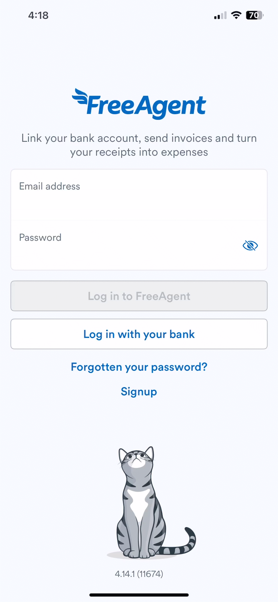 Log in to the FreeAgent mobile app with your FreeAgent login details – FreeAgent