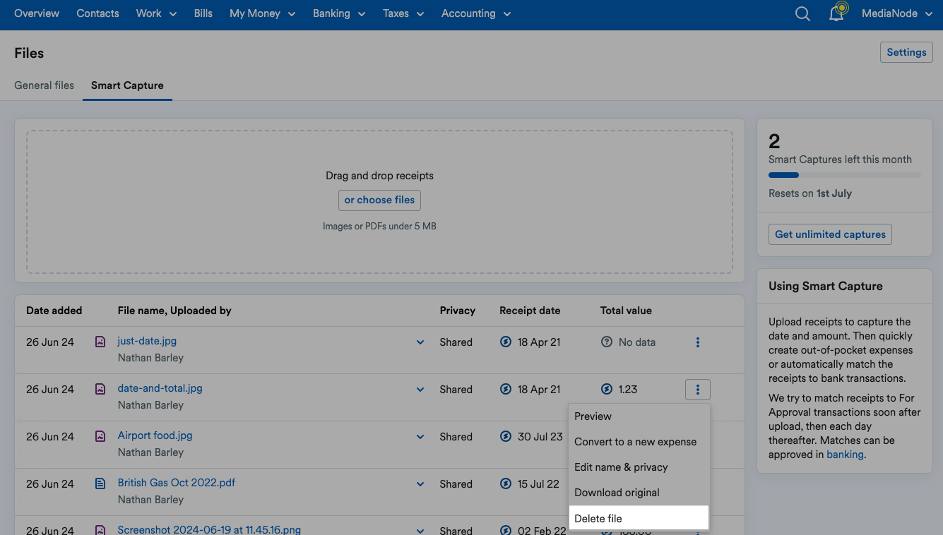 Delete a file – FreeAgent