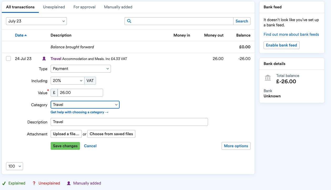 How to edit a bank transaction explanation – FreeAgent