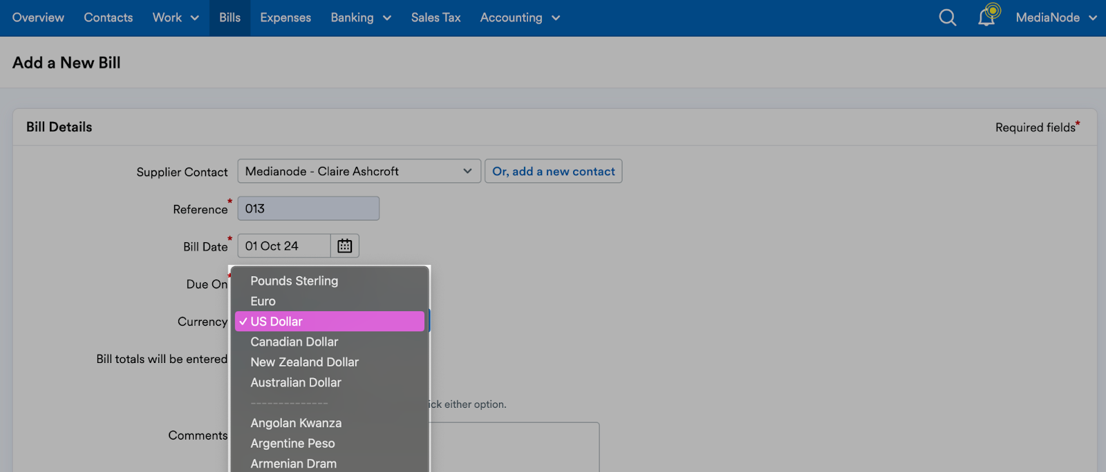 Add a foreign currency bill – FreeAgent