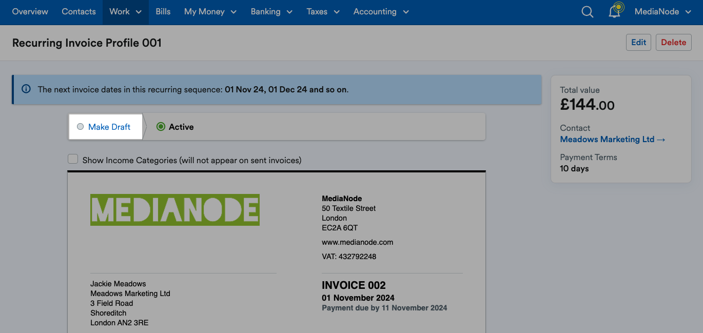 Deactivate or stop a recurring invoice profile – FreeAgent