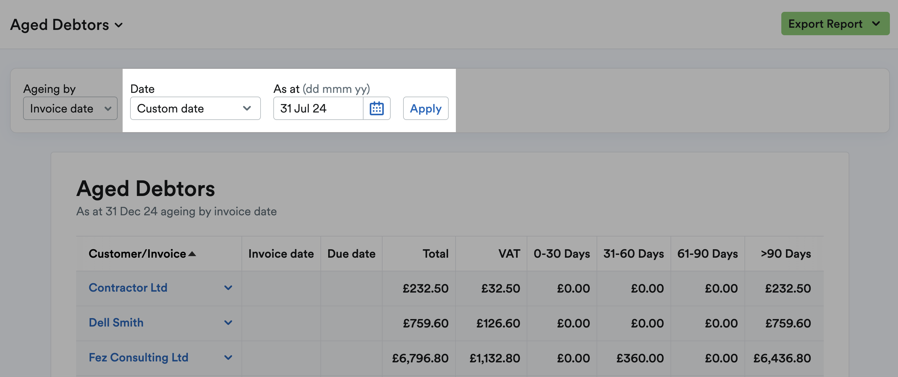 Aged Debtors report – FreeAgent