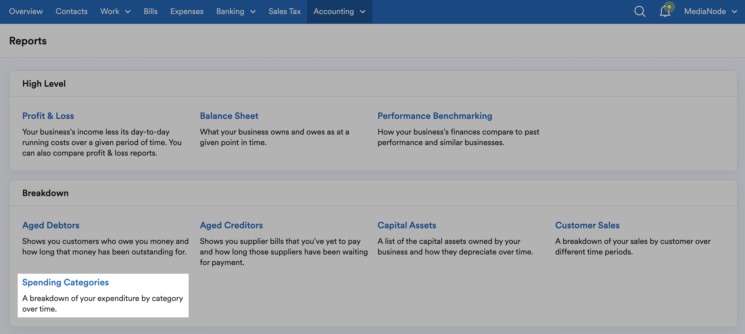 Spending Categories report – FreeAgent