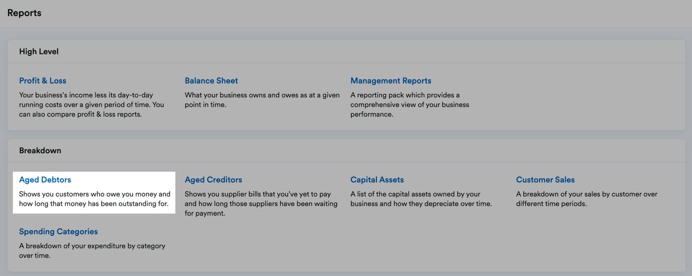 Aged Debtors report – FreeAgent