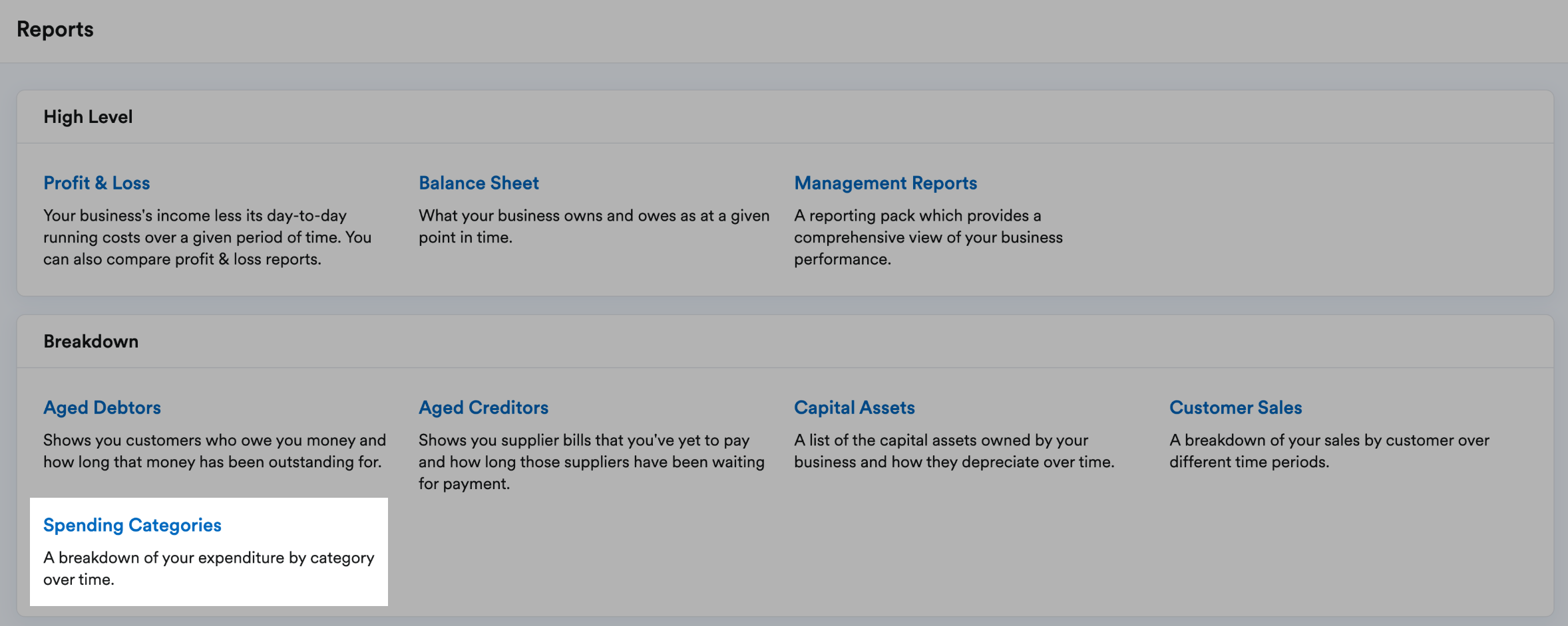 Spending Categories report – FreeAgent