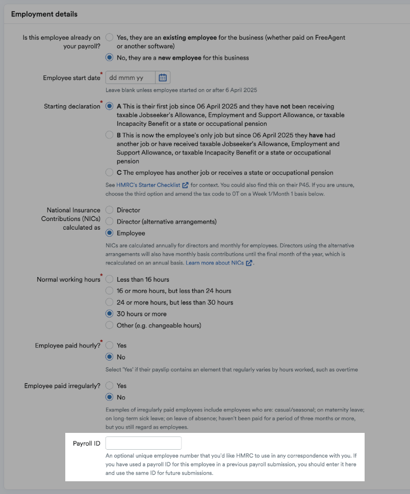Add a returning employee to payroll – FreeAgent