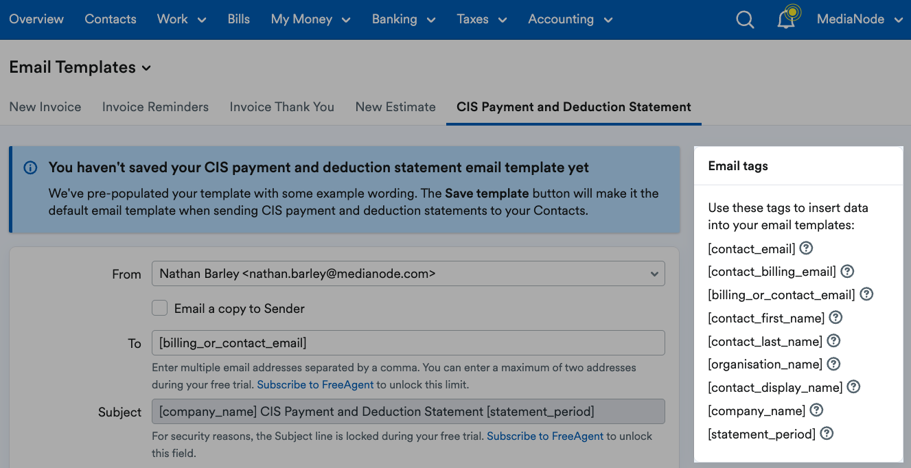 Set up an email template for CIS payment and deduction statements ...