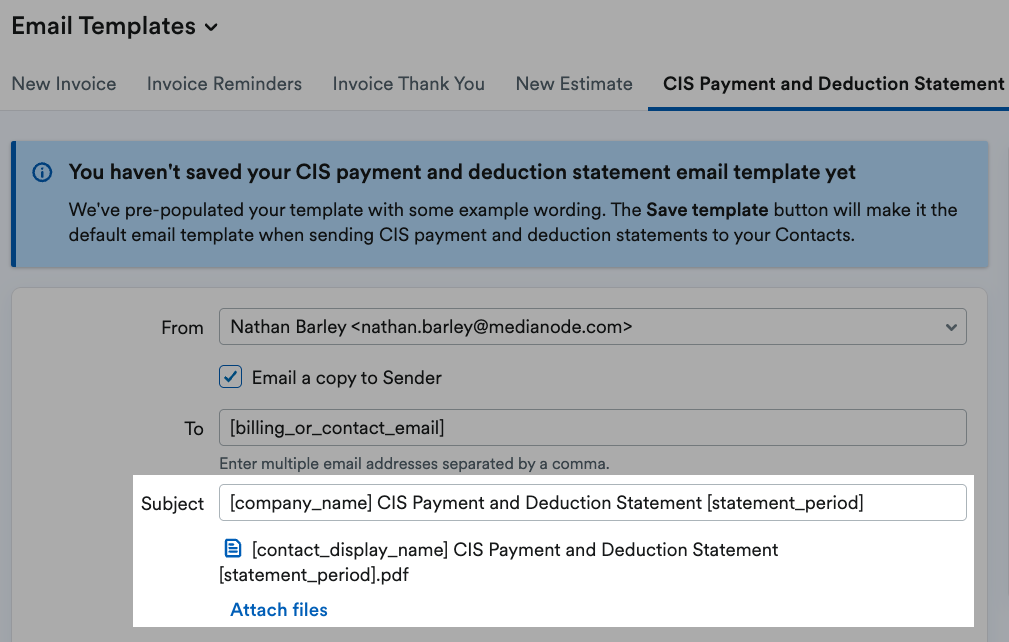Set up an email template for CIS payment and deduction statements ...