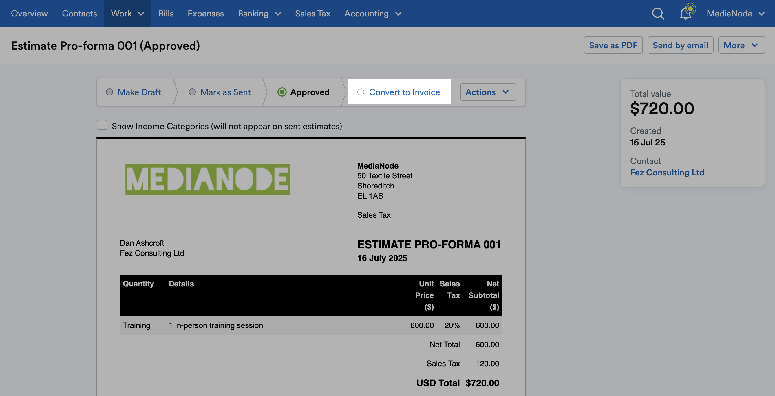 Convert an estimate into an invoice – FreeAgent