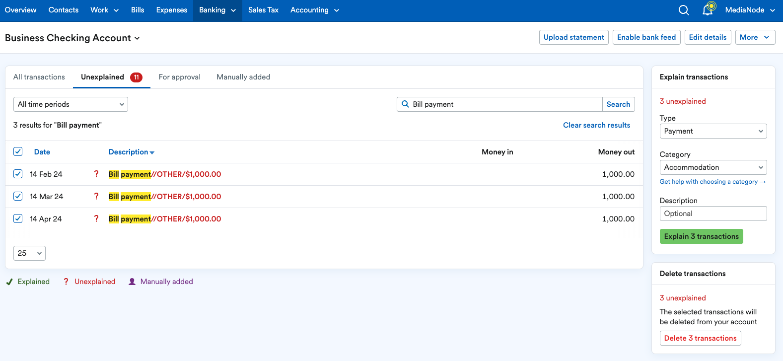 Explain multiple bank transactions in bulk – FreeAgent