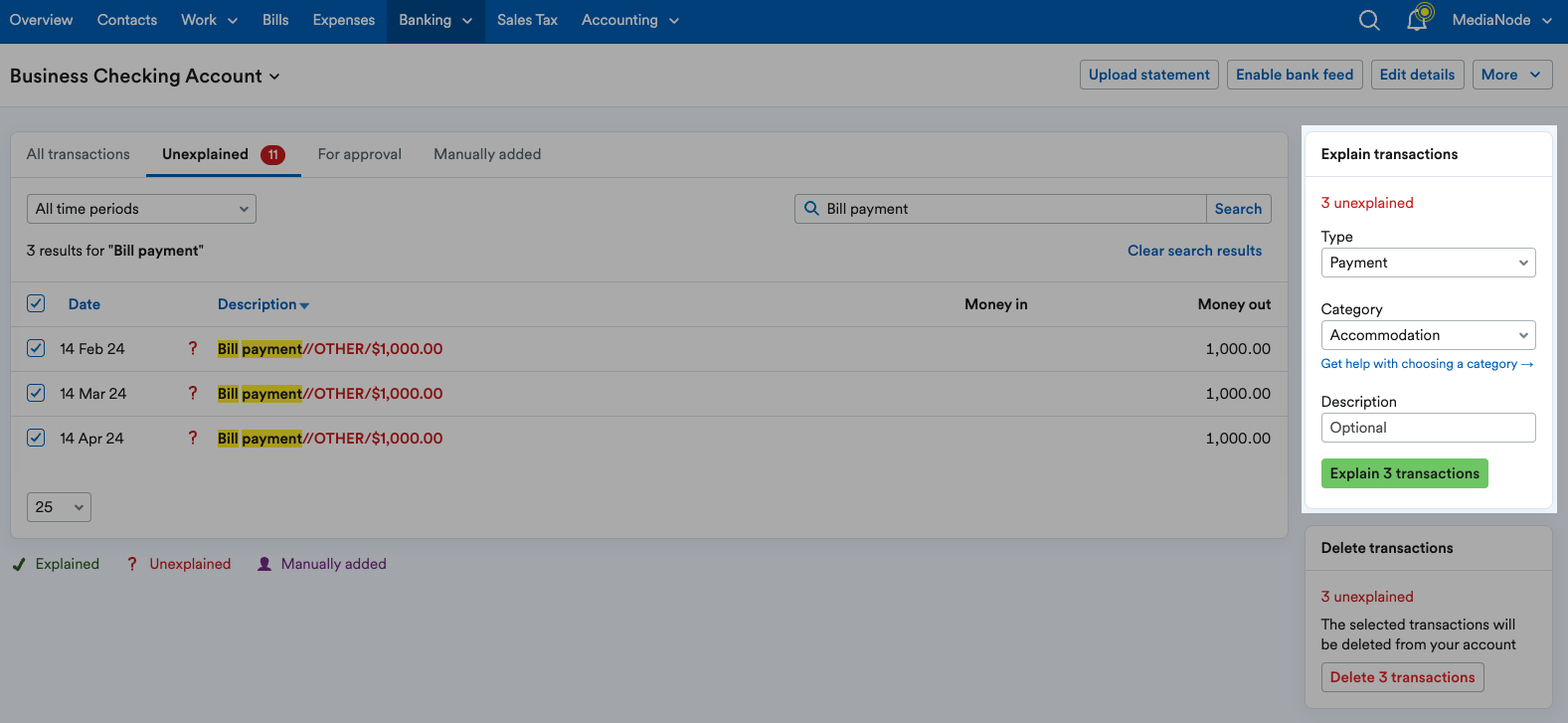 Explain multiple bank transactions in bulk – FreeAgent