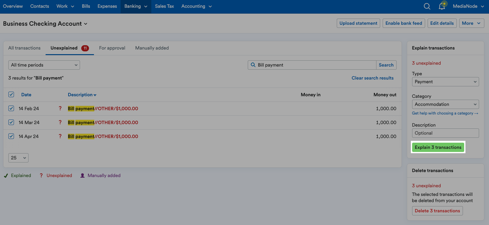 Explain multiple bank transactions in bulk – FreeAgent