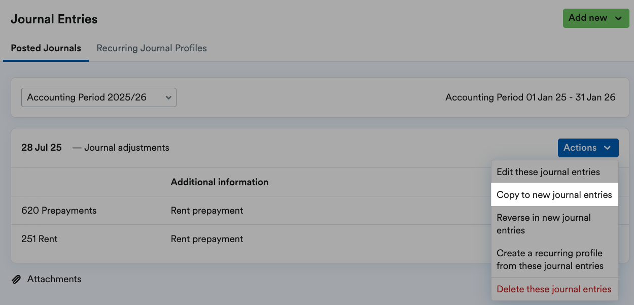 Copy or reverse journal entries – FreeAgent