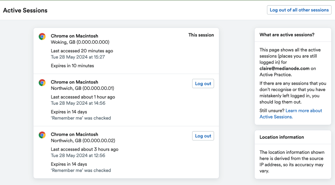 View and manage active sessions on your Practice Dashboard – FreeAgent