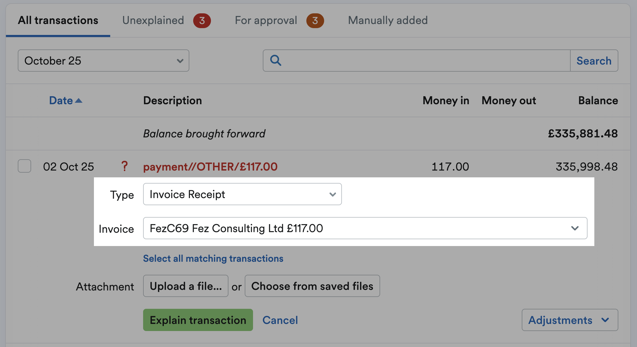 Explain money received into your bank account – FreeAgent
