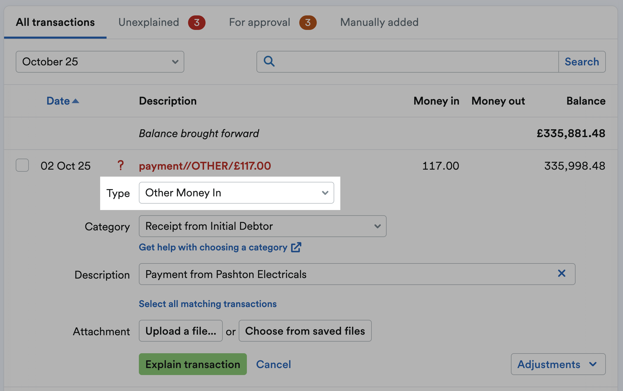 Explain money received into your bank account – FreeAgent