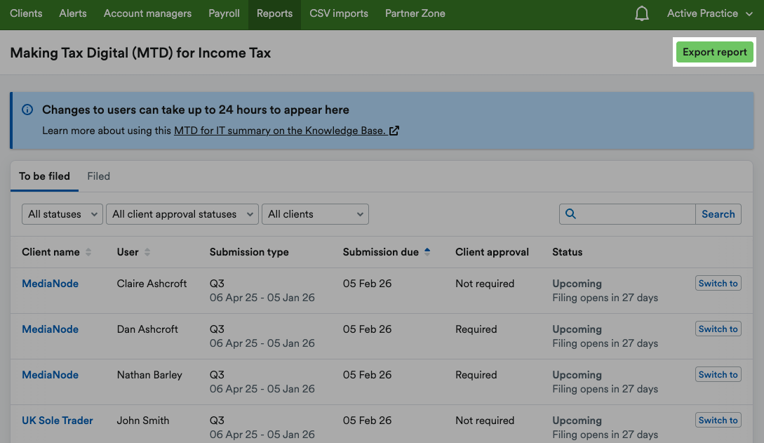 MTD for Income Tax submission summary report – FreeAgent