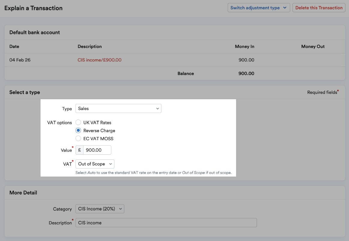 Explain bank transactions as CIS income – FreeAgent