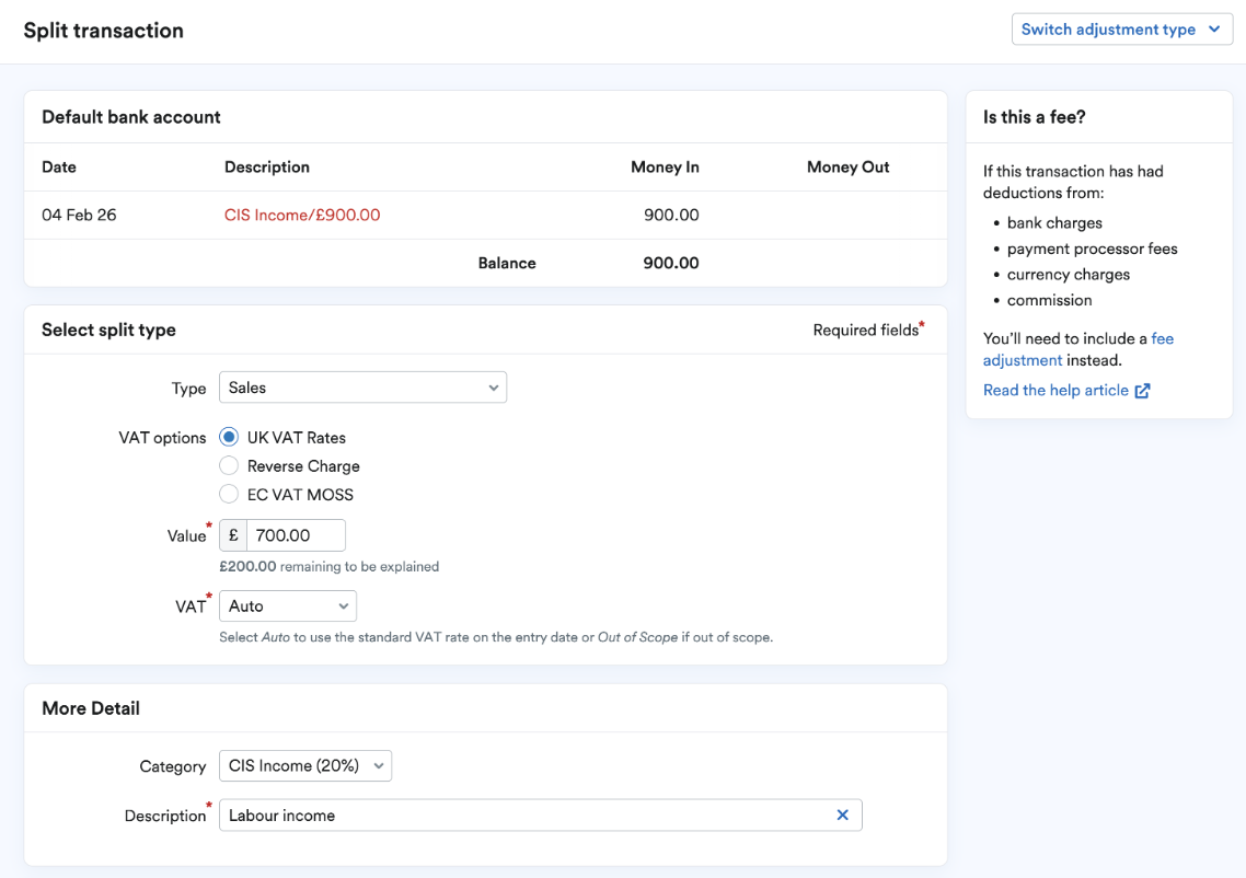 Explain bank transactions as CIS income – FreeAgent