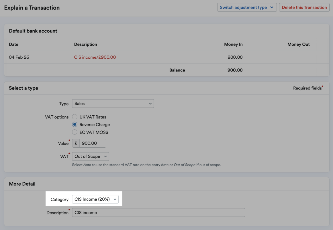 Explain bank transactions as CIS income – FreeAgent
