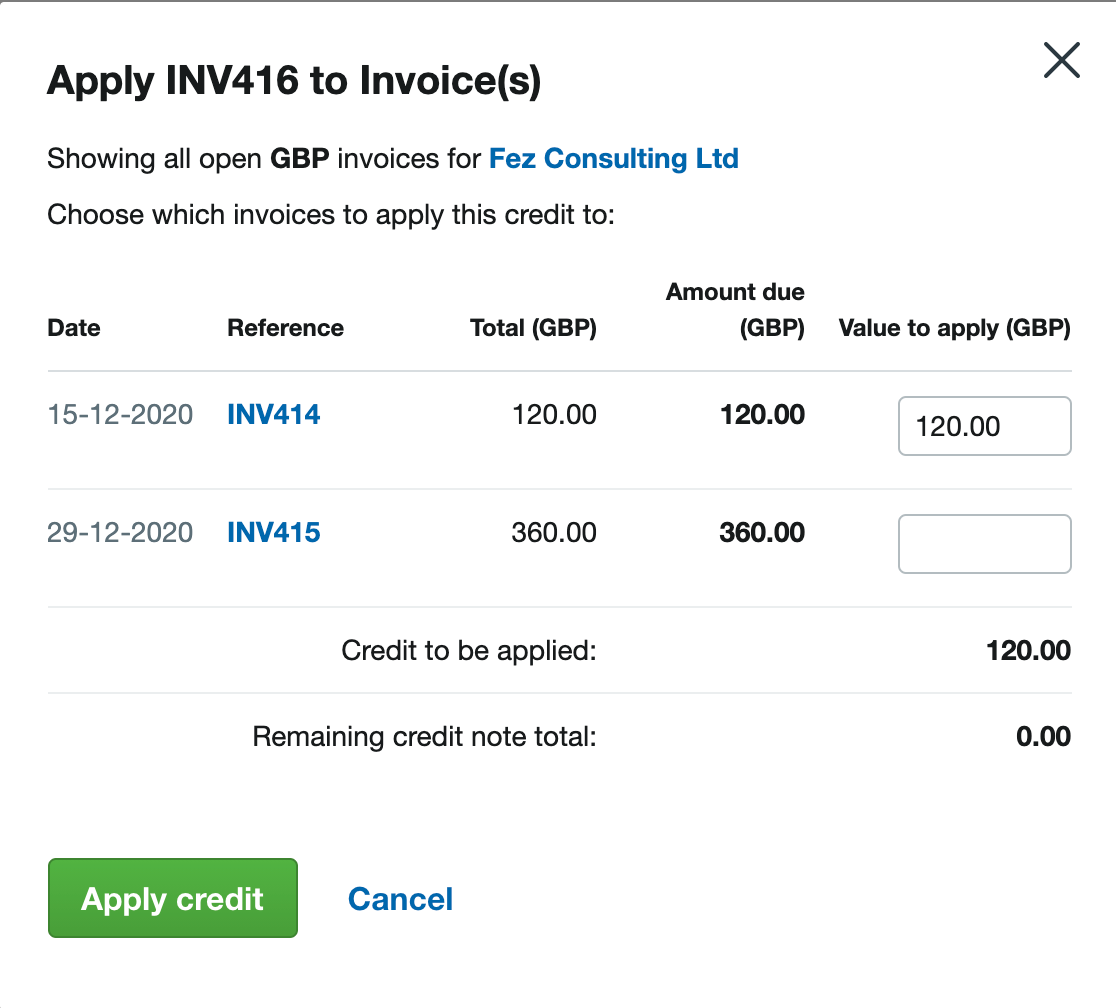 Match a credit note to an invoice – FreeAgent