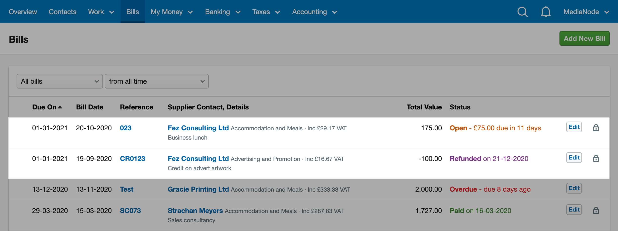 Net off a bill and bill credit note – FreeAgent