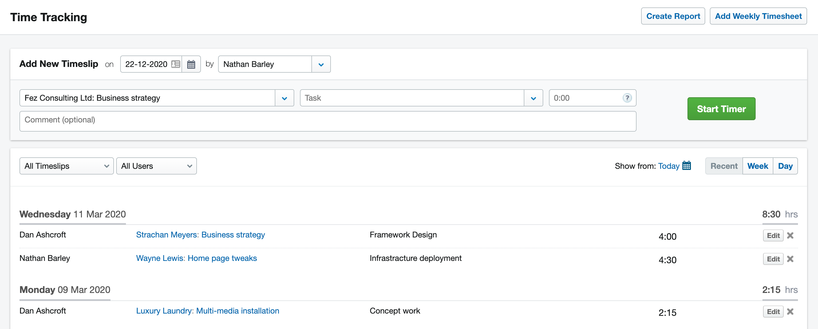 Create a new timeslip – FreeAgent